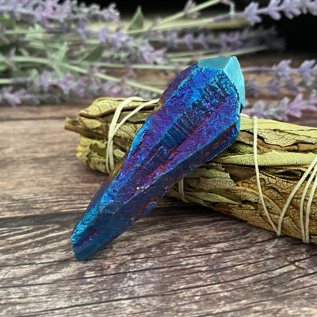 Raw Indigo Aura Quartz Point Tanzan Aura Quartz Crystal Rough Tanzine ...