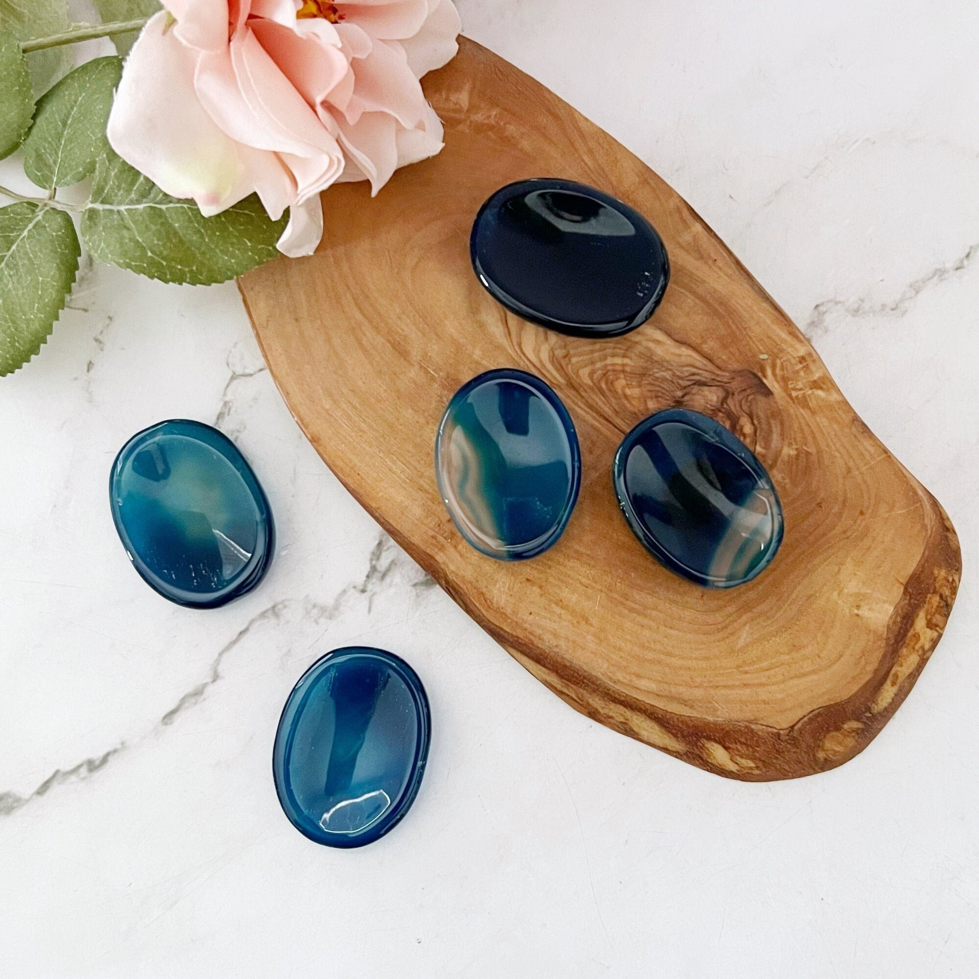 Blue Onyx Worry Stone | Polished Oval Blue Onyx Gemstone Touchstones ...