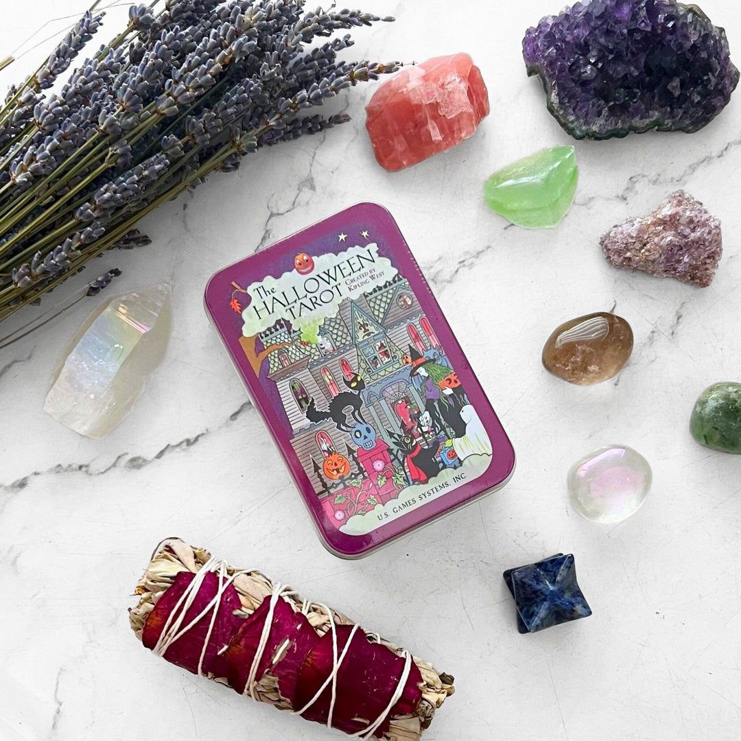 Halloween Tarot Deck by Kipling West | Halloween Tarot in a Tin With ...
