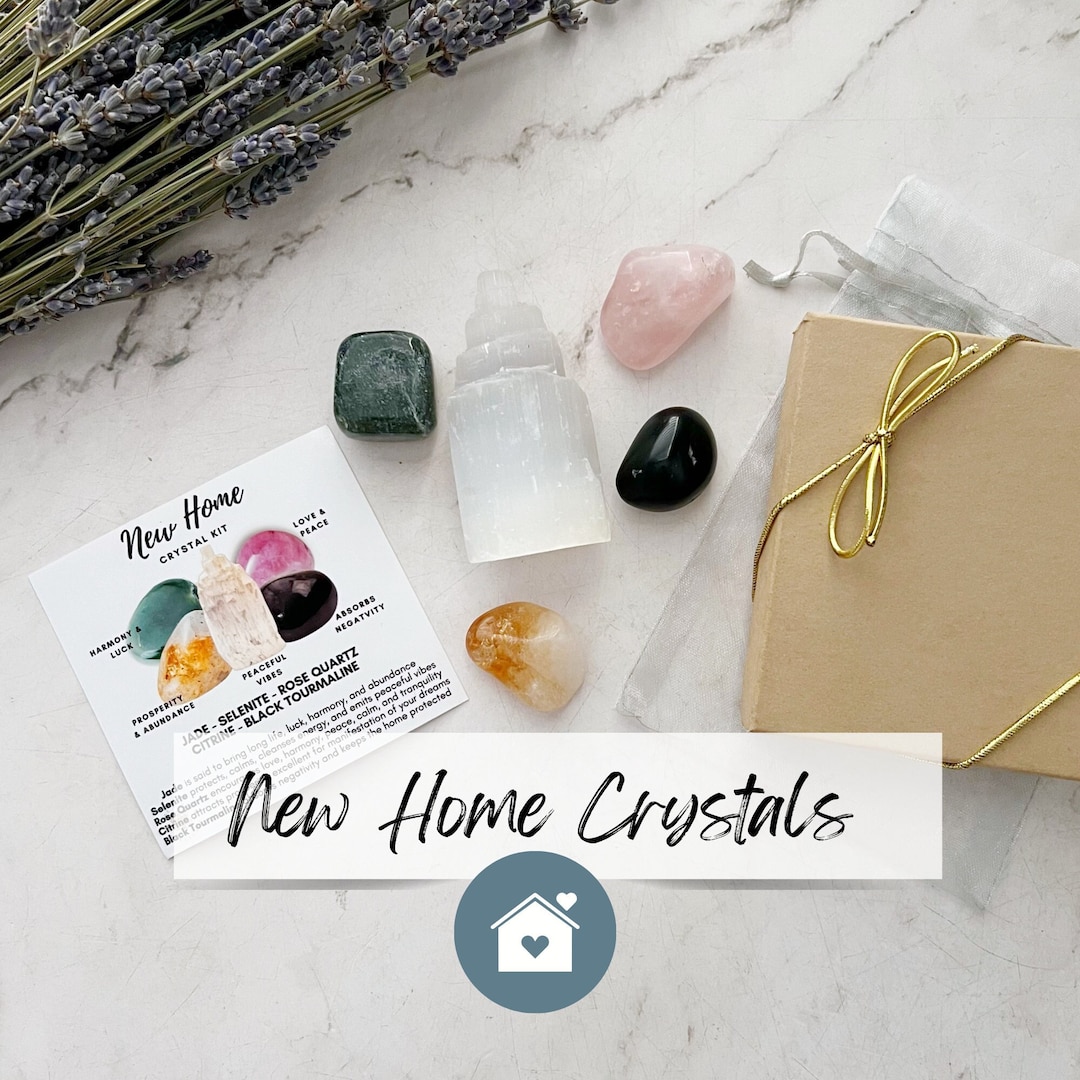 New Home Crystal Kit | Set of 4 Tumbled Stones: Jade, Selenite, Rose ...
