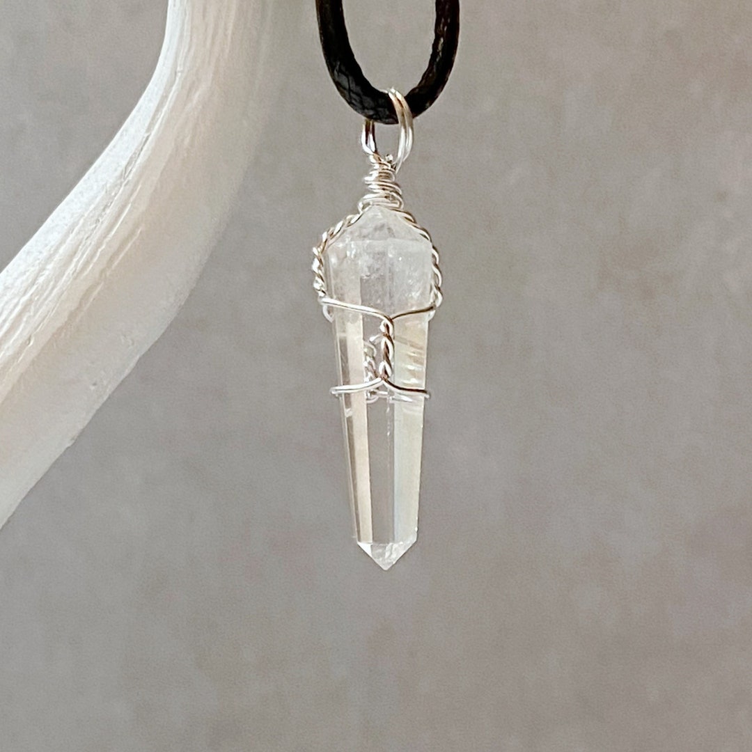 1.5" Double Terminated Clear Quartz Point Pendant | Wire Wrapped Clear ...