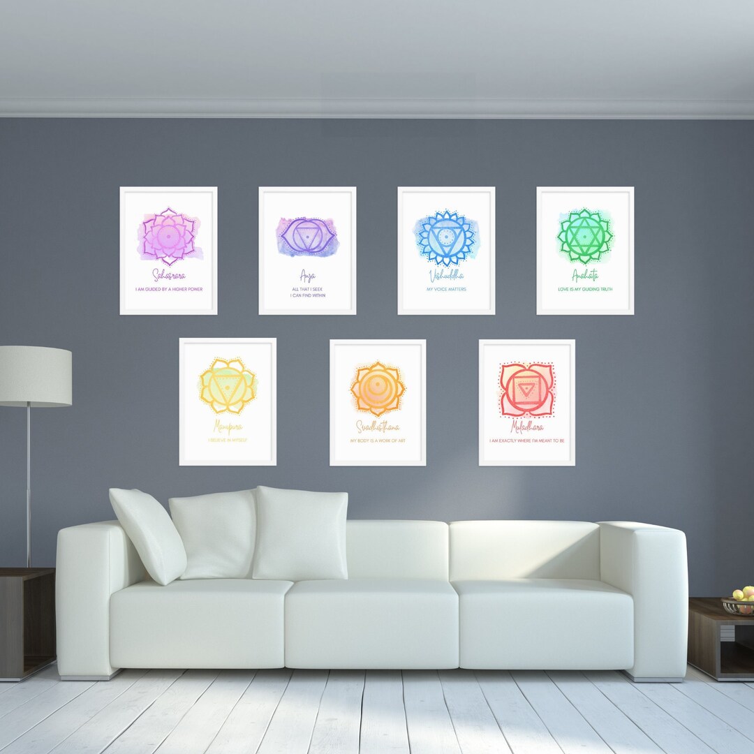 7 Chakra Posters, Set of 7 Chakra Wall Art, Chakra Affirmations Poster ...
