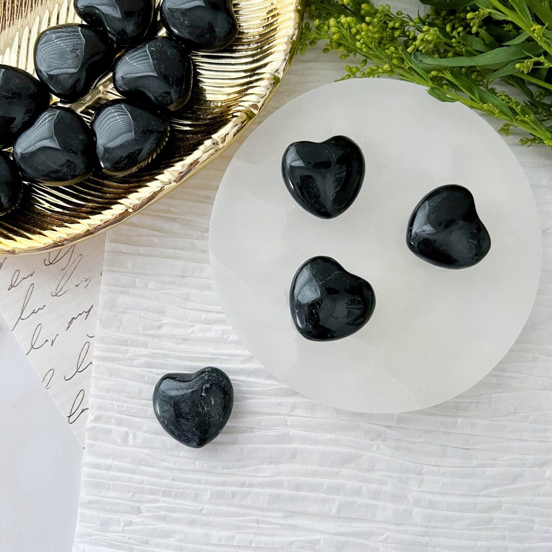 1" Mini Black Tourmaline Crystal Heart | Polished Small Black ...