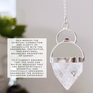 Raw Apophyllite Pendulum With Garnet Accent & Silver Sun-moon Embrace | Crystal Dowsing Pendulum ...