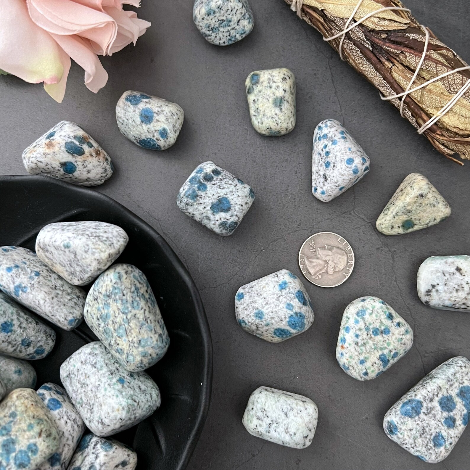 K2 Jasper Tumbled Stones | Azurite in Quartz | Polished K2 Crystal ...