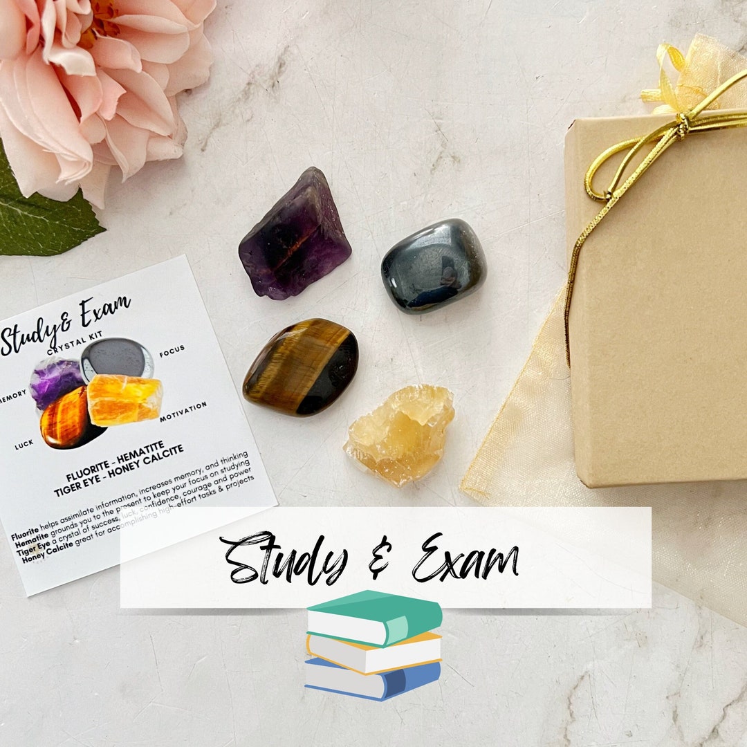 Study & Exam Crystal Kit: Set of 4 Tumbled Stones, Fluorite, Hematite ...