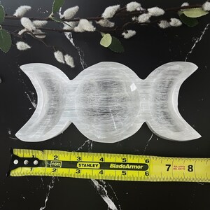 Selenite Triple Moon Bowl | 8" Long Triple Moon Carved Selenite Dish ...