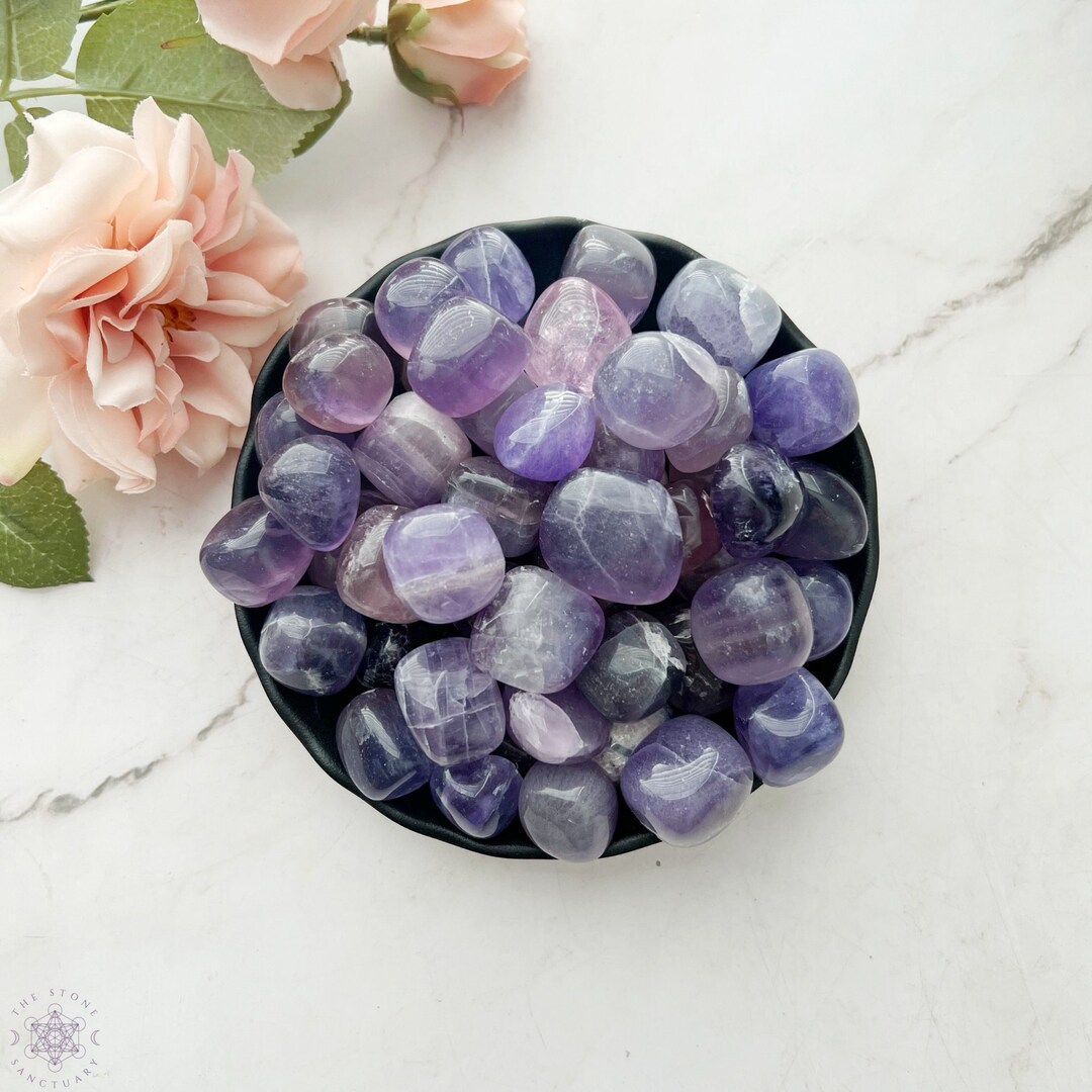 Lavender Yttrium Fluorite Tumbled Stones | Polished Lavender Lilac ...