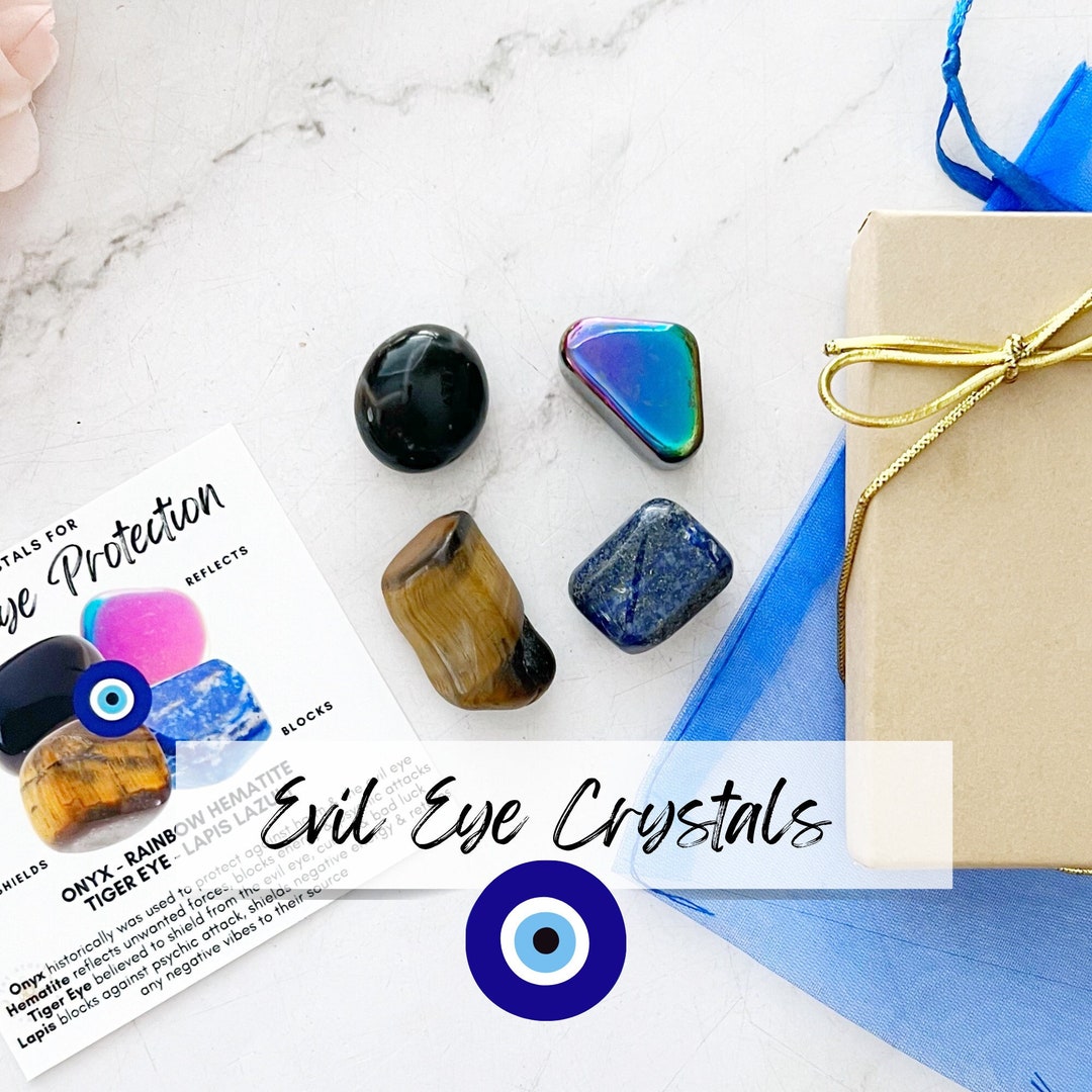 Evil Eye Protection Crystal Kit: Set of 4 Tumbled Stones, Onyx ...