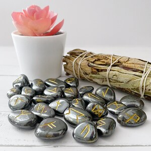 Hematite Runes | Hematite Rune Set | Set of 25 Hematite Elder Futhark ...