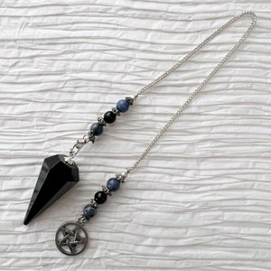 Obsidian Pendulum With Sodalite & Pentacle Charm | Hexagonal 6 Sided Obsidian Dowsing Pendulum ...