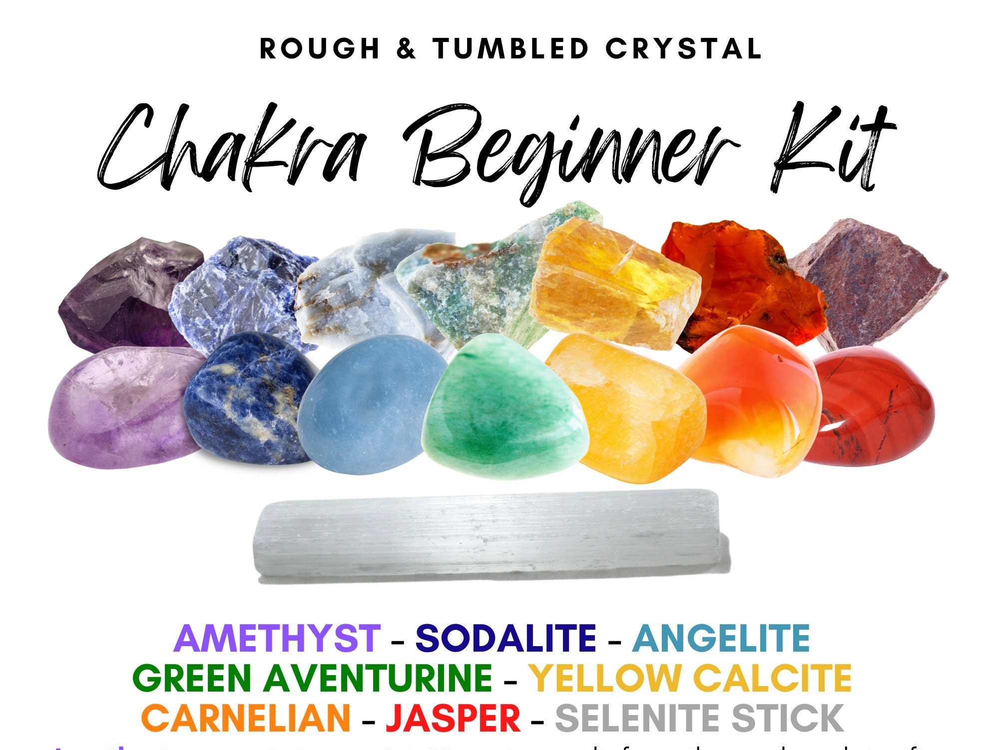 15pc Rough & Tumbled Beginner Chakra Crystal Set, Chakra Crystal Box W ...