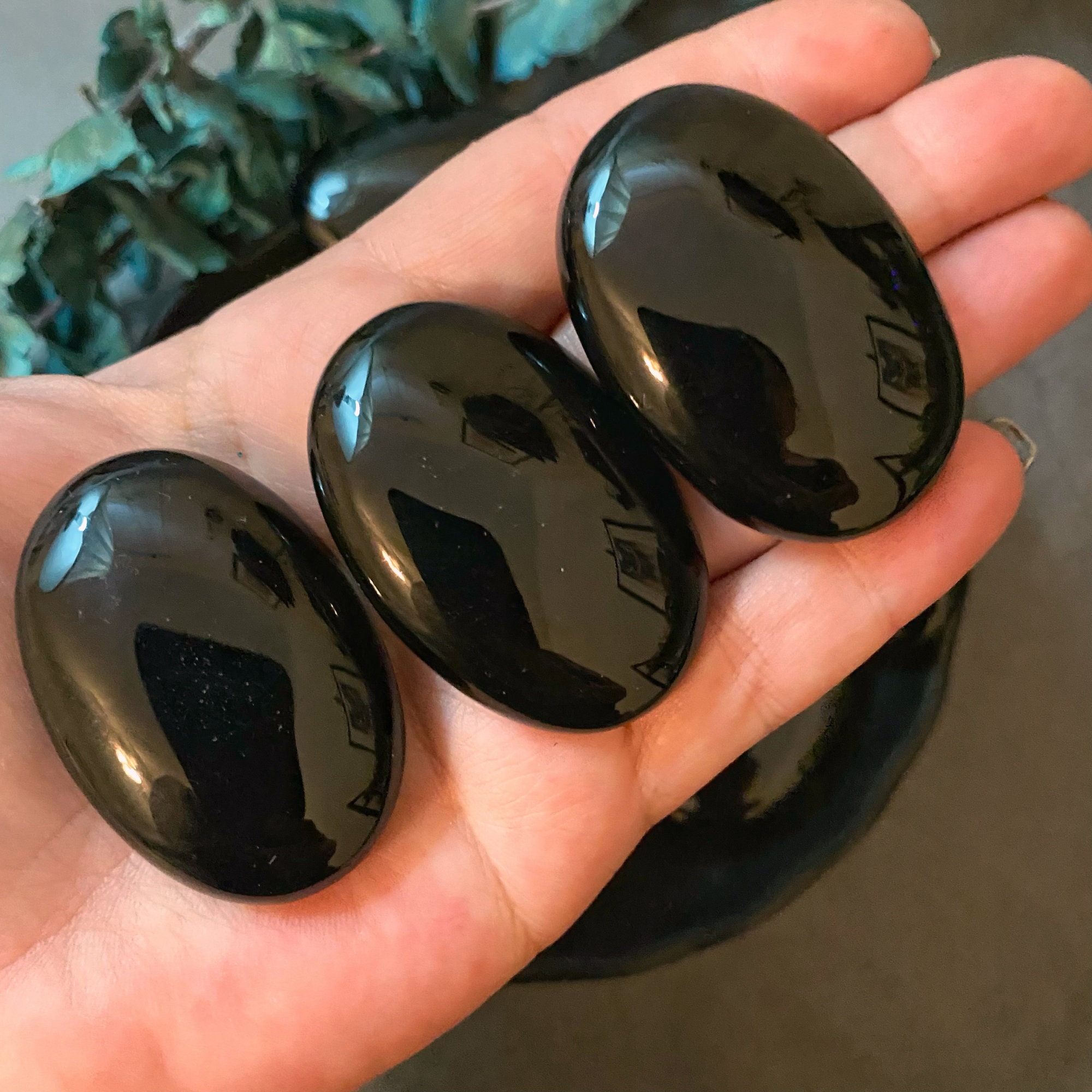 Obsidian Palm Stone | Polished Black Oval Shaped Obsidian Palmstone ...