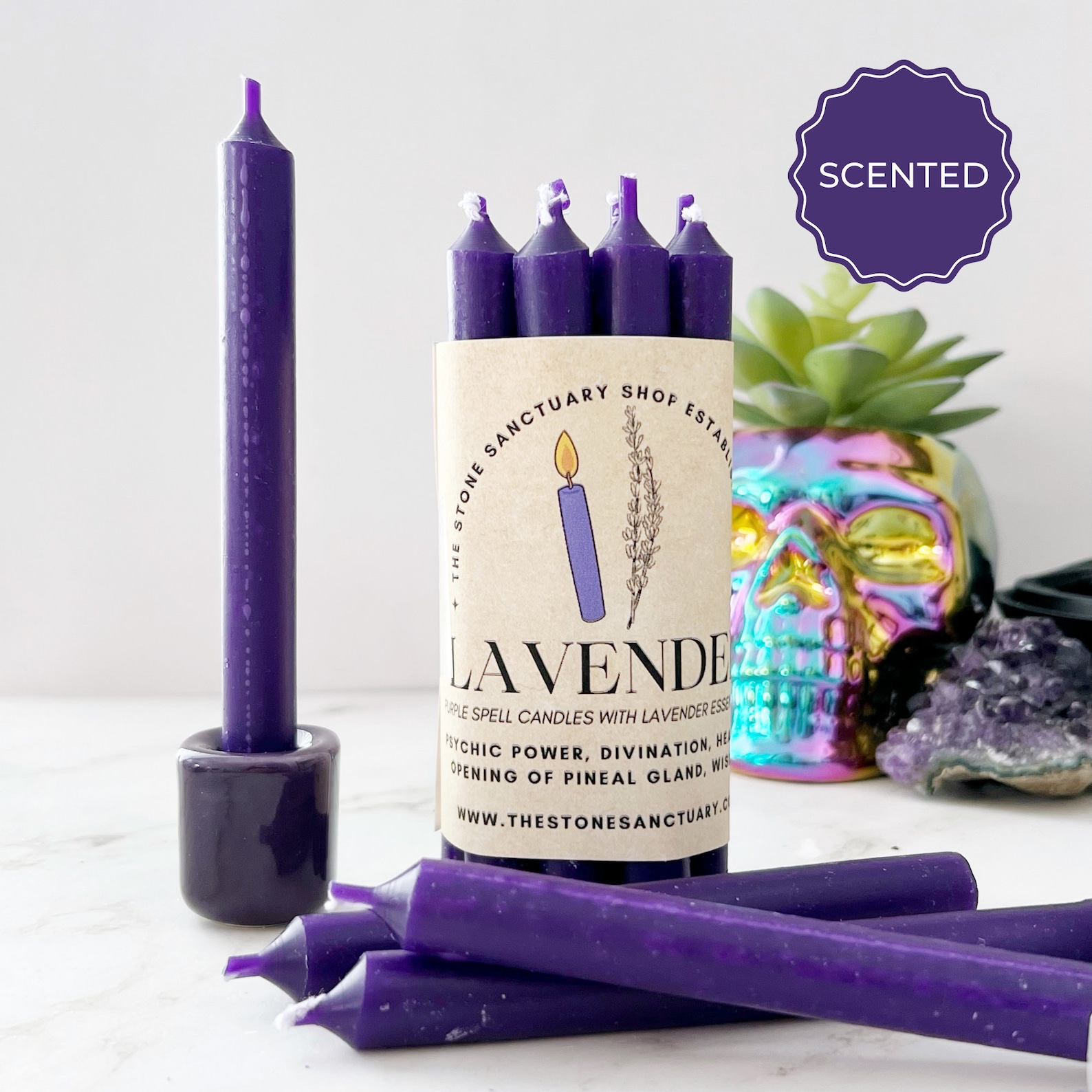Lavender Scented Purple Spell Candles, 5 Purple Chime Candles, Witch ...
