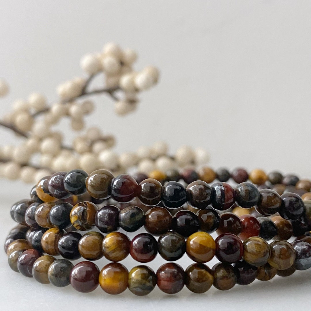 4mm Tri Color Tiger Eye Beaded Bracelet Multi Color Tiger's Eye ...