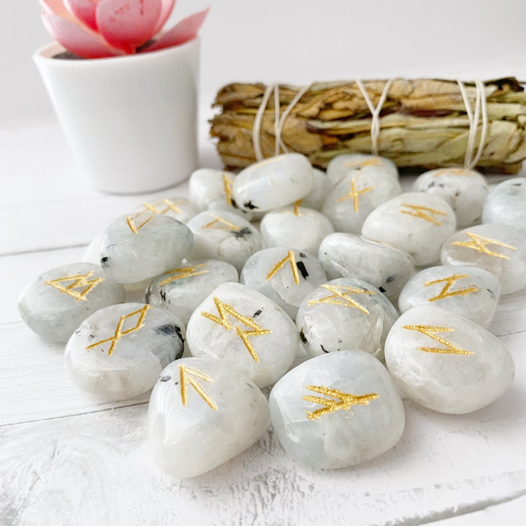 Rainbow Moonstone Runes | Rainbow Moonstone Crystal Rune Set | Set of ...