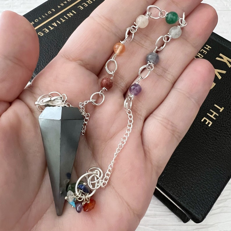 Hematite Pendulum | Hexagonal 6 Sided Hematite Crystal Pendulum W/chakra Chain | Hematite ...