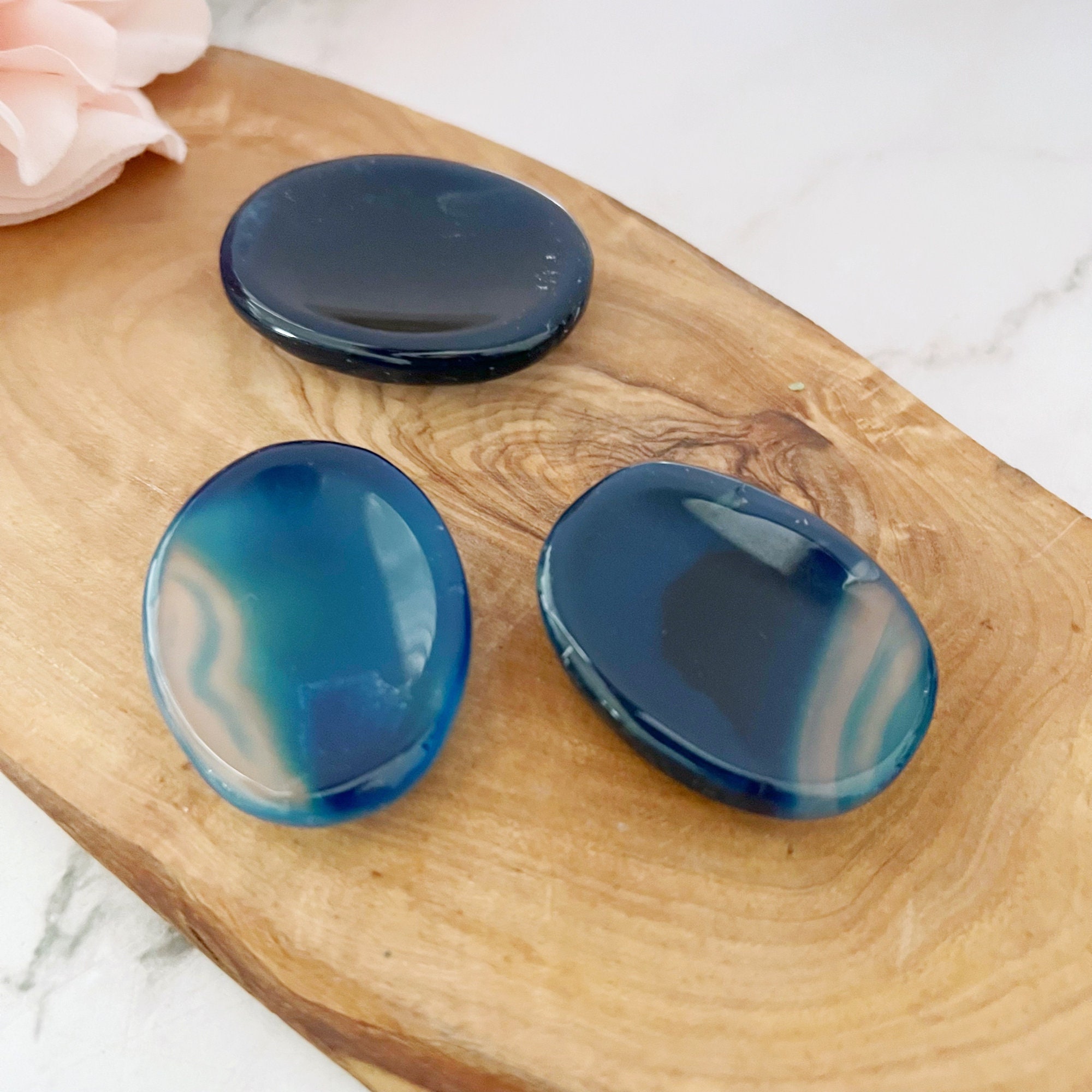 Blue Onyx Worry Stone | Polished Oval Blue Onyx Gemstone Touchstones ...