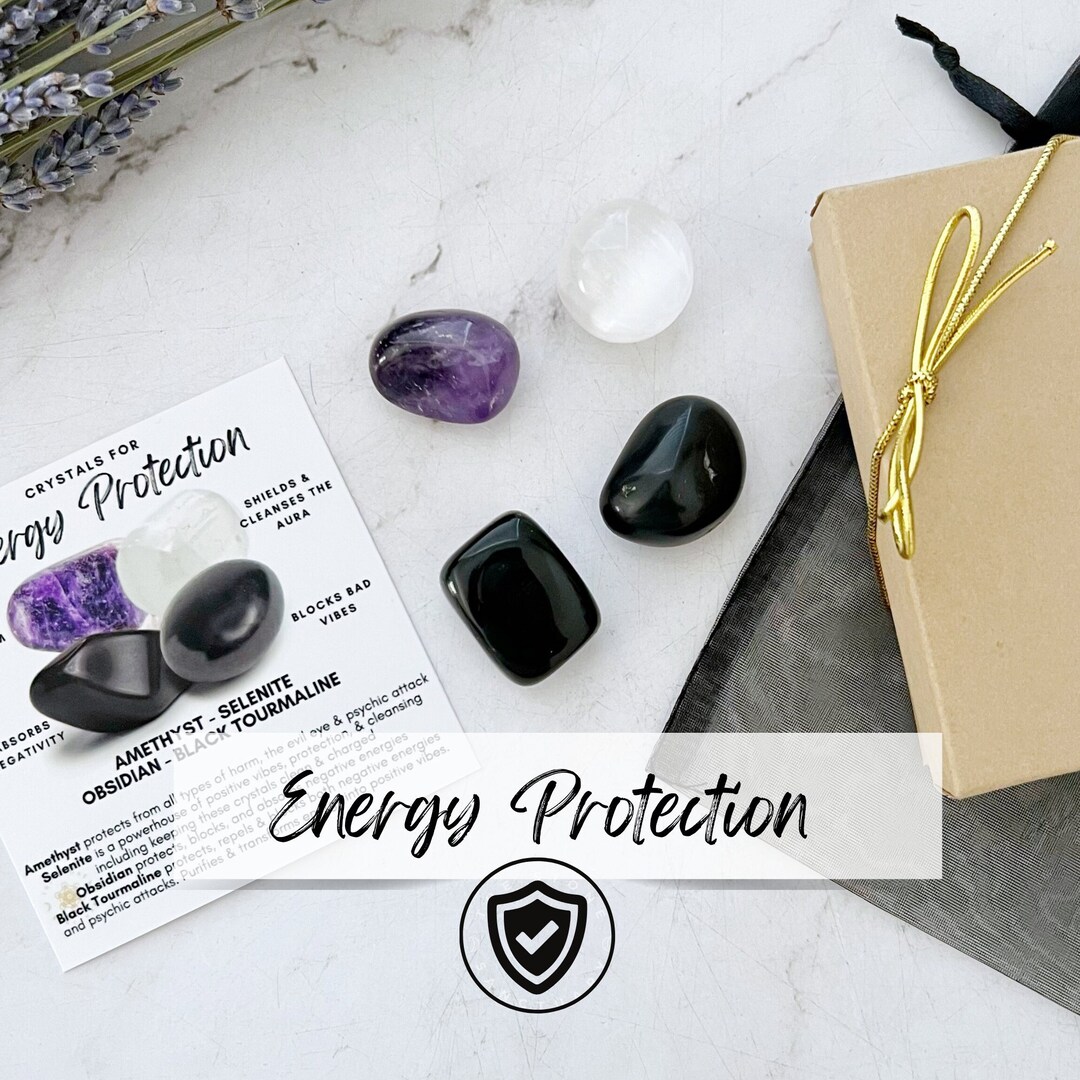 Energy Protection Crystal Set: Amethyst, Selenite, Obsidian, Black ...