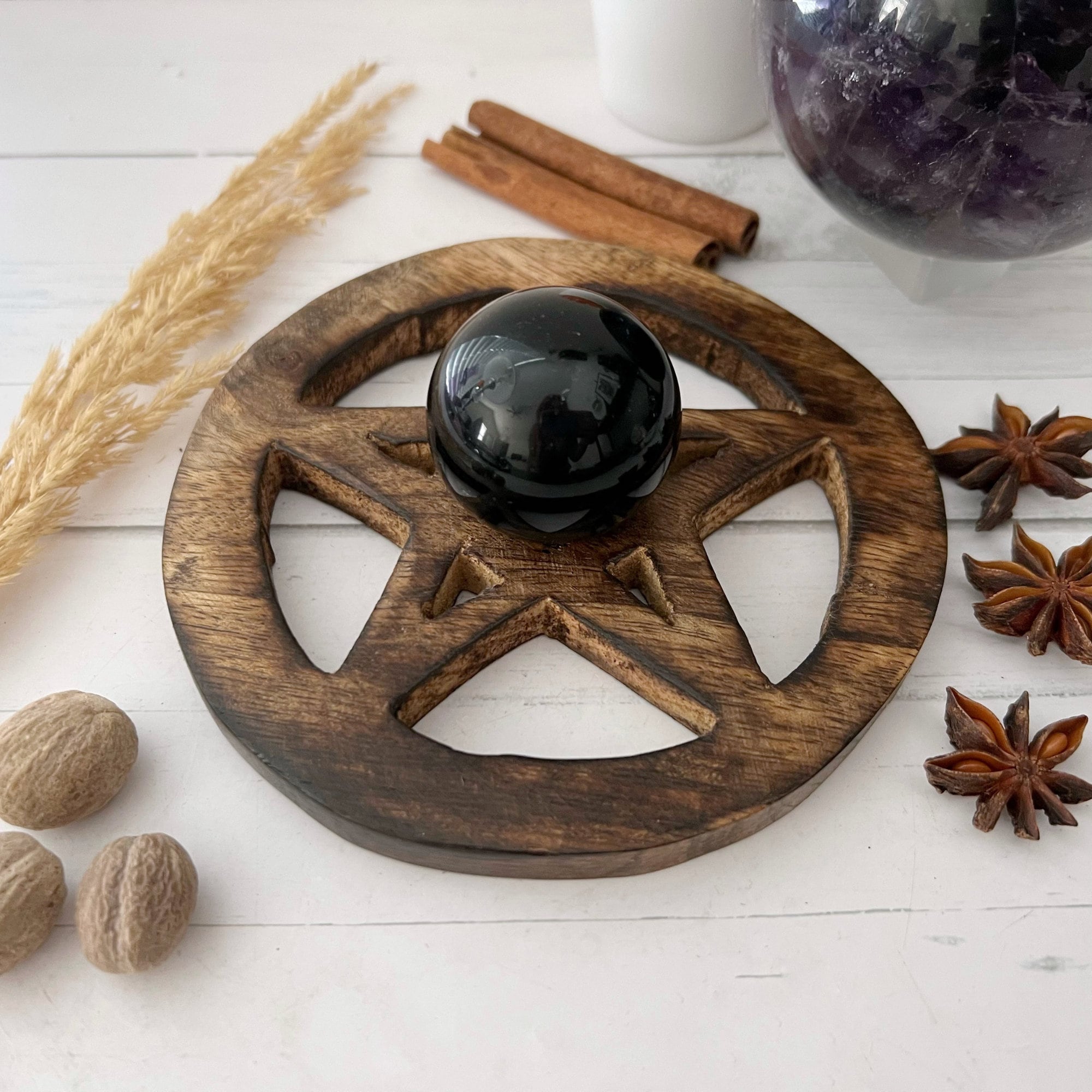 Wooden Pentacle Sphere Stand Pentacle Crystal Ball Holder - Etsy