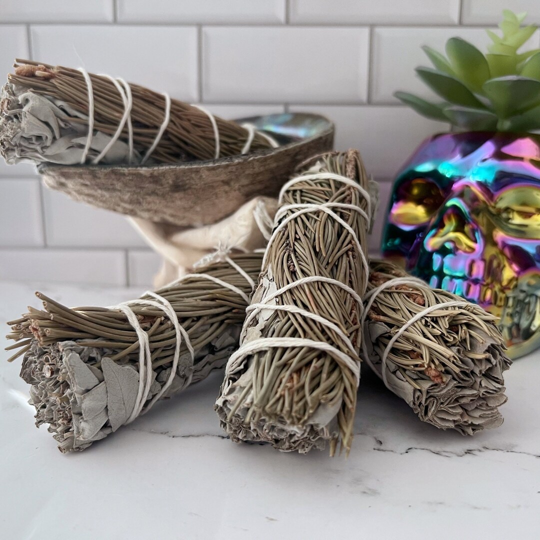 Organic White Sage & Pine Smudge Stick, 4" Pine Sage Bundle, Pine Smudging for Rituals ...