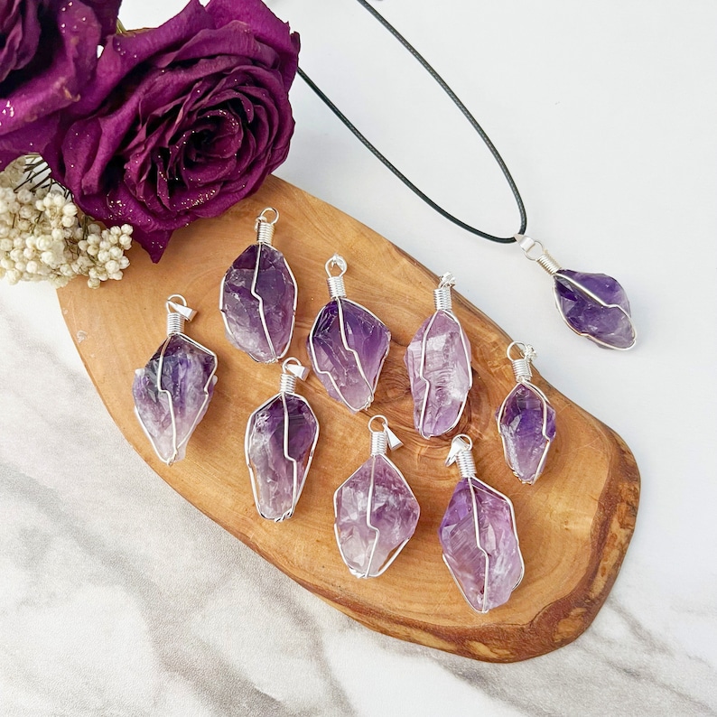 1" Rough Amethyst Crystal Point Pendant | Wire Wrapped Amethyst Crystal ...