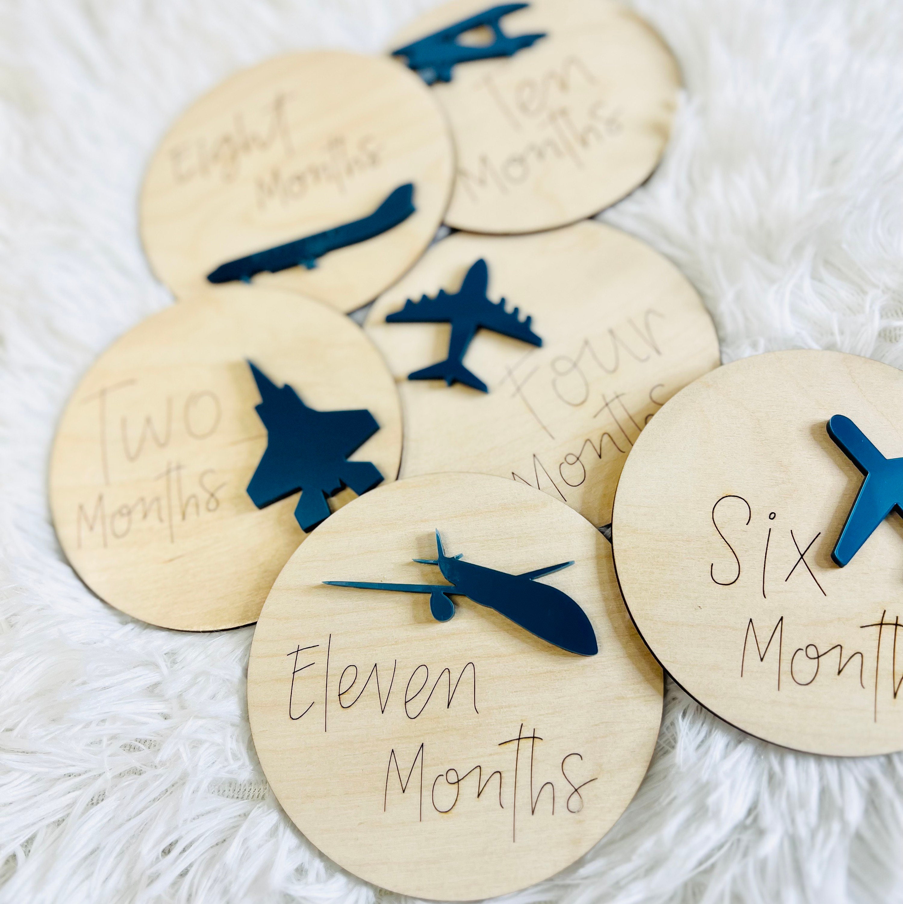 Wooden Monthly Milestone Markers for Baby Photos, Airplane Themed ...
