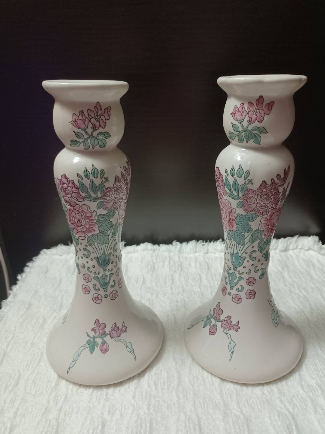 Pair Vintage Toyo Handpainted Flowers & Bows Ceramic - Etsy