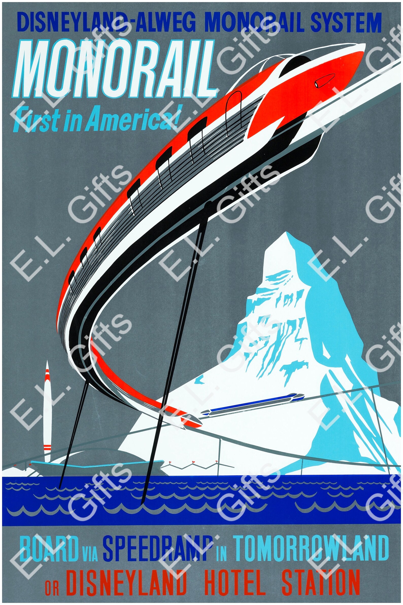 Vintage Disneyland Monorail Attraction Poster Download - Etsy Israel