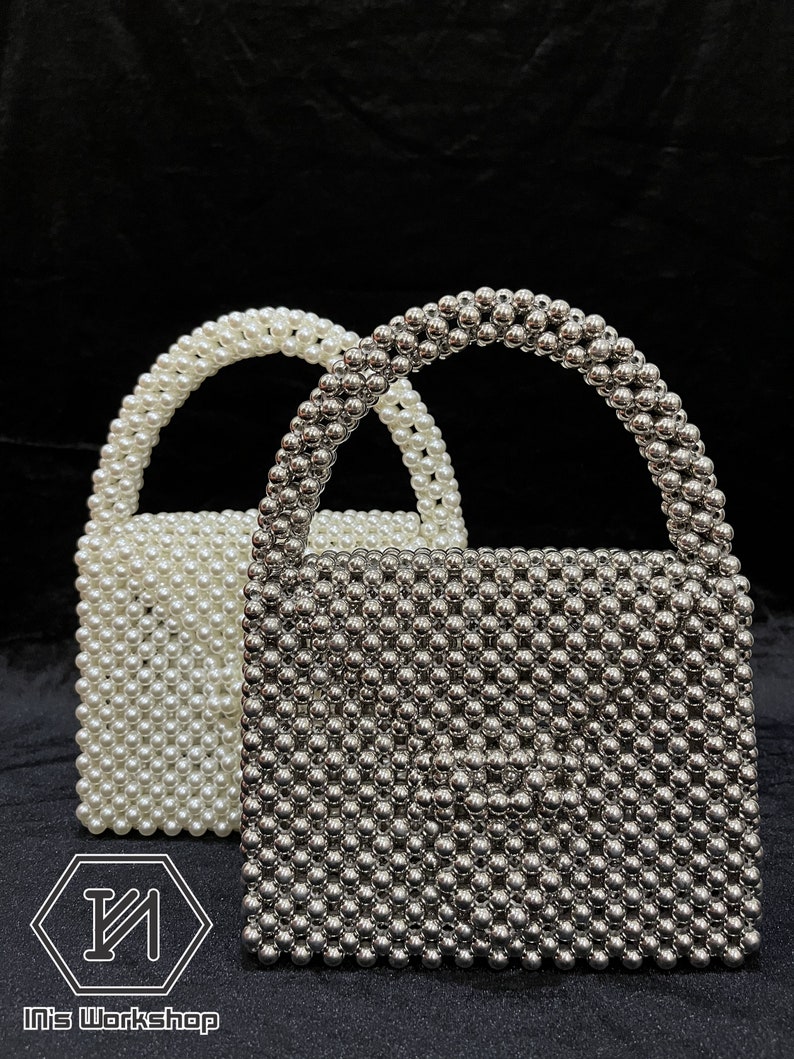 Silver Beaded Bag Metallic Party Handbag Wedding Purse for Her Gift ...