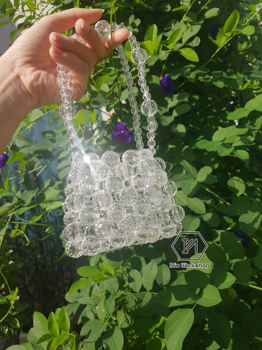 Mini Crystal Beaded Bag / Clear Shoulder Bag / Top Handle Bag/ Handmade ...
