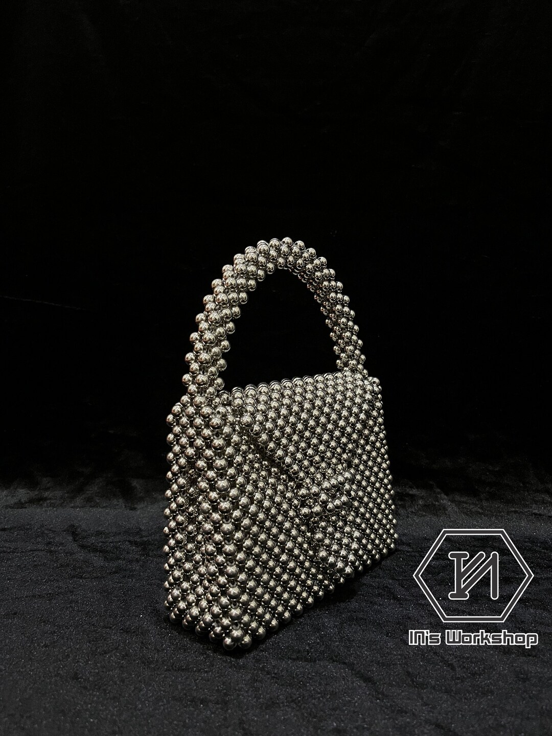 Silver Beaded Bag Metallic Party Handbag Wedding Purse for Her Gift ...
