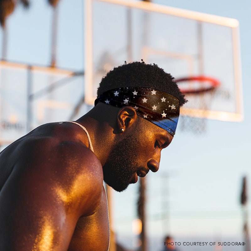USA Flag Blue Line Spray Painted | Wide Headband/sweatband Men, Women ...
