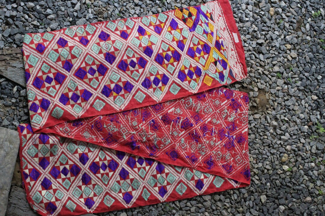 2.96m Vintage Thai Hill Tribe Fabric Handwoven, Vintage Tribal White ...