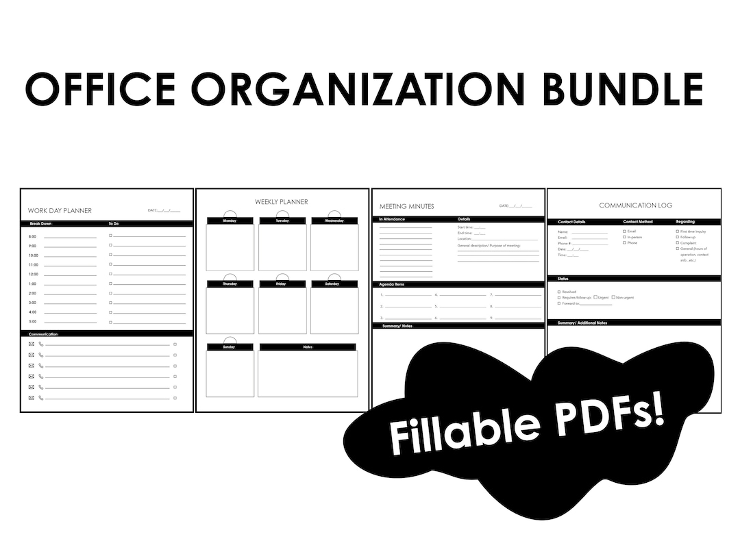 Fillable Printable Office Organization Bundle, Weekly Planner, Daily ...