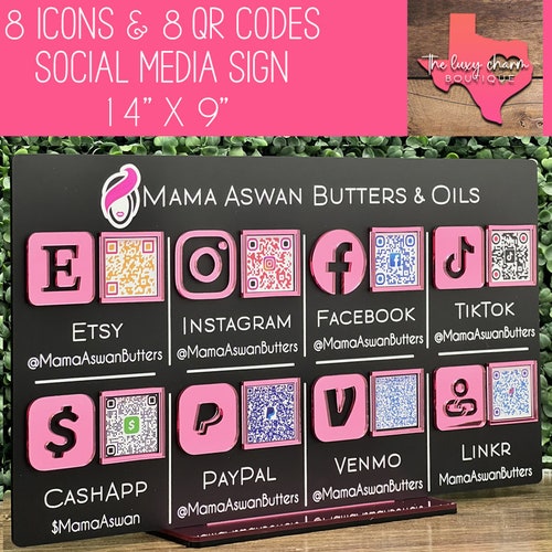 Business Social Media Sign With Icons Printable Template - Etsy