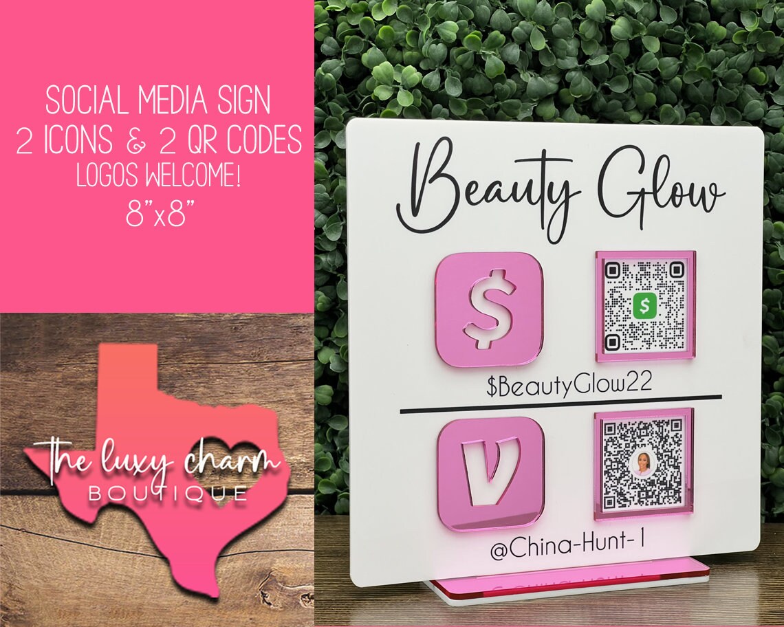 8x8 Social Media Sign/ 2 Icons & 2 QR Codes Logos Welcome - Etsy Australia
