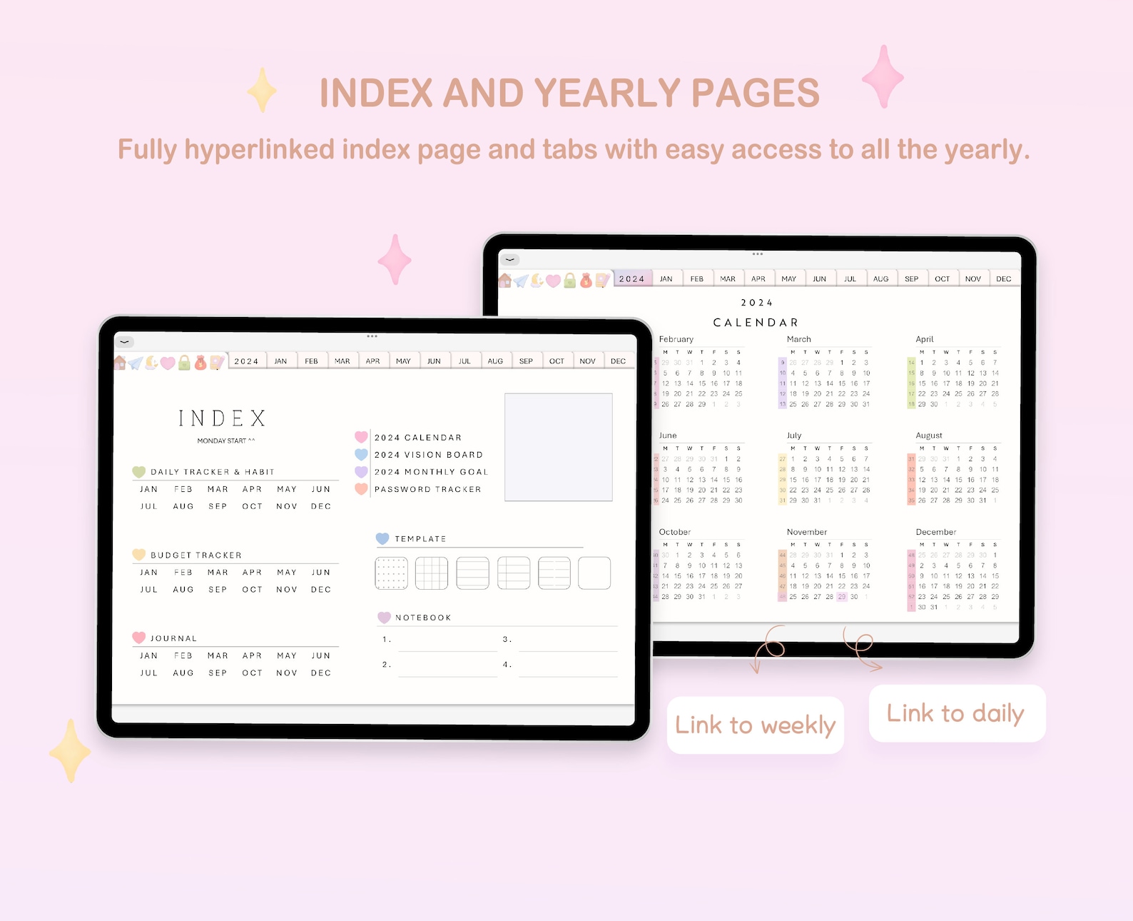 2024 Digital Planner, Cute Pastel Stickers, Hyperlinked (PDF) - Etsy