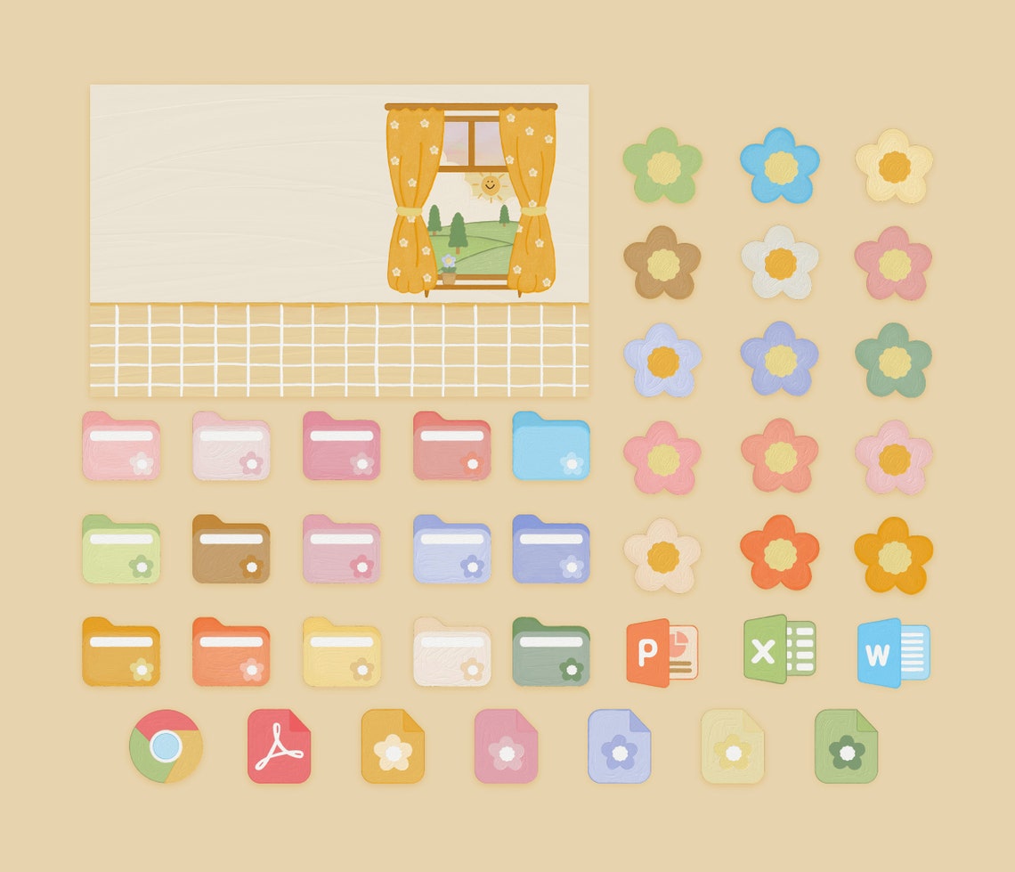 Floral Desktop-set Desktop Wallpapers Mac Icons Window - Etsy