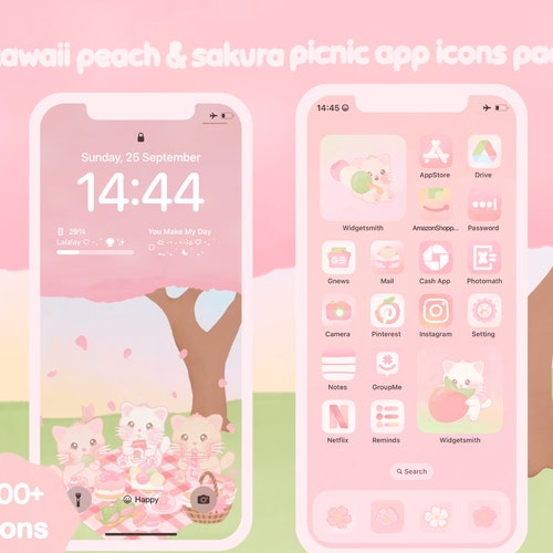 Sakura App Icons Pack Phone Theme Cute Wallpapers Ios & - Etsy