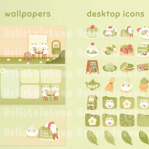 Matcha Café Desktop-set Windows & Mac Wallpaper Kawaii Folder Icons ...
