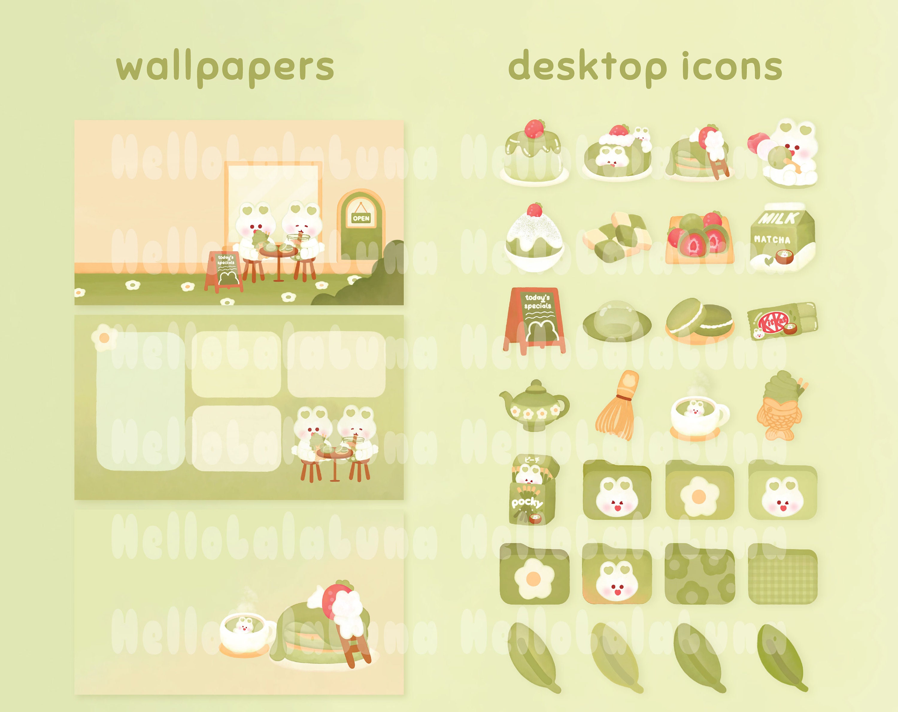Matcha Café Desktop-set Windows & Mac Wallpaper Kawaii - Etsy Australia
