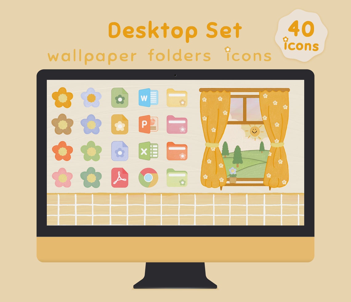 Floral Desktop-set Desktop Wallpapers Mac Icons Window - Etsy