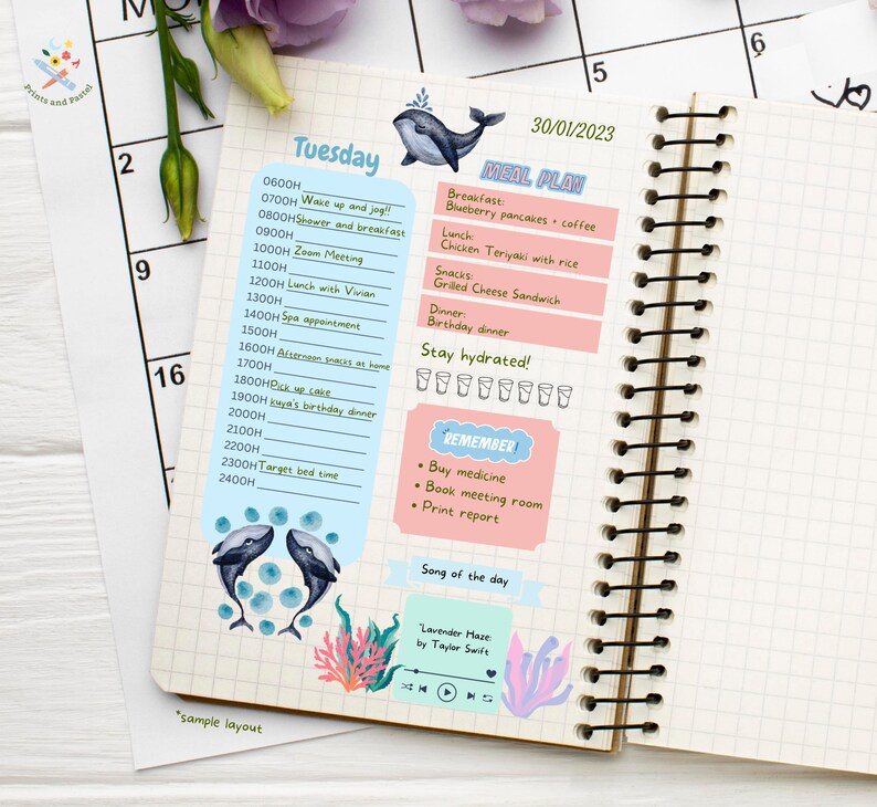 Whale Journal Spread Kit Printable Journal Template Pastel Color Whale ...