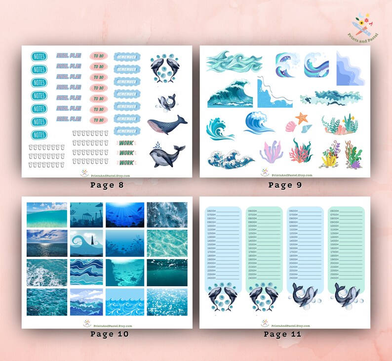 Whale Journal Spread Kit Printable Journal Template Pastel Color Whale ...