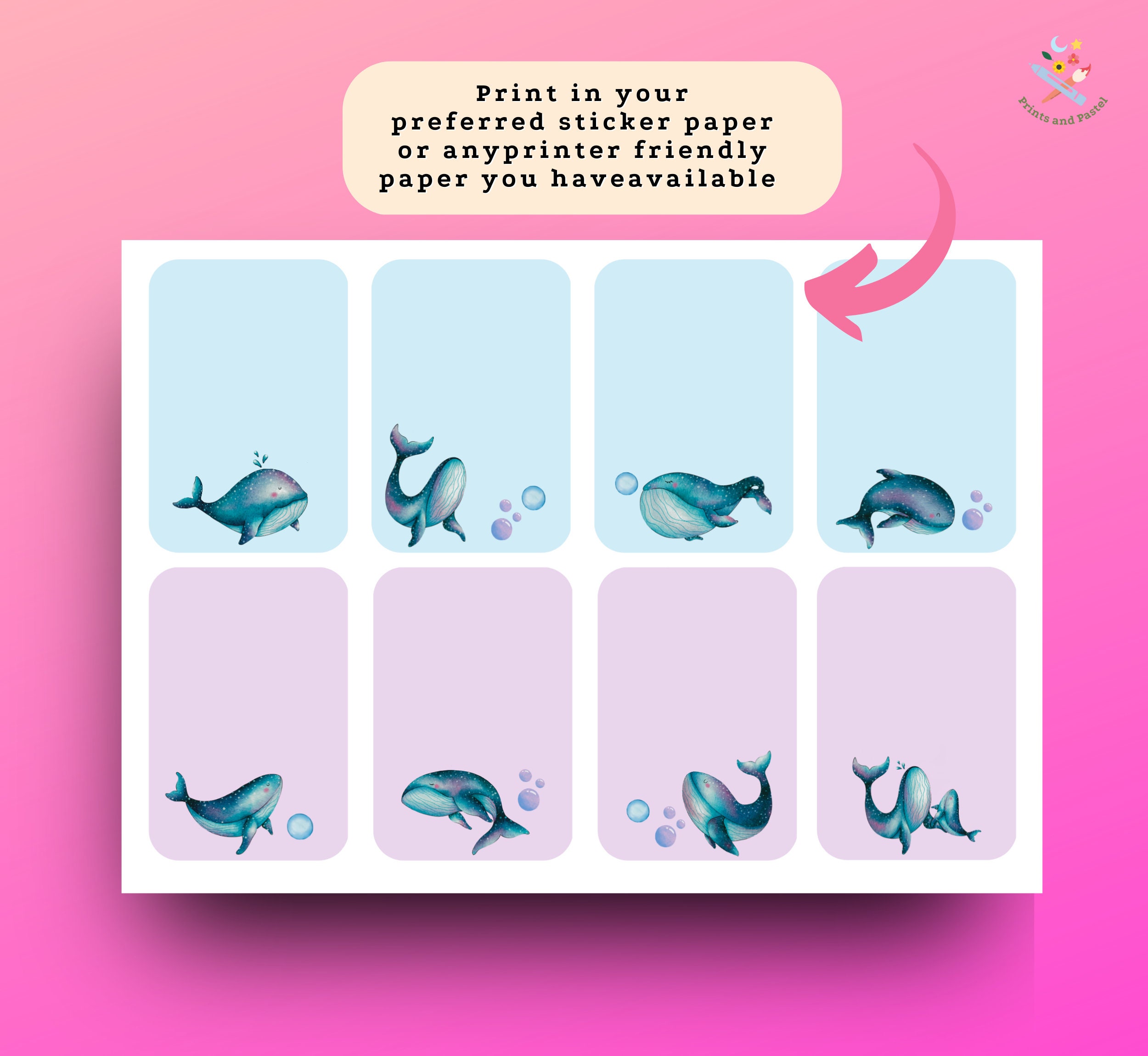 Whale Sticker Printable Sticker Set Animal Stickers Download Journal ...