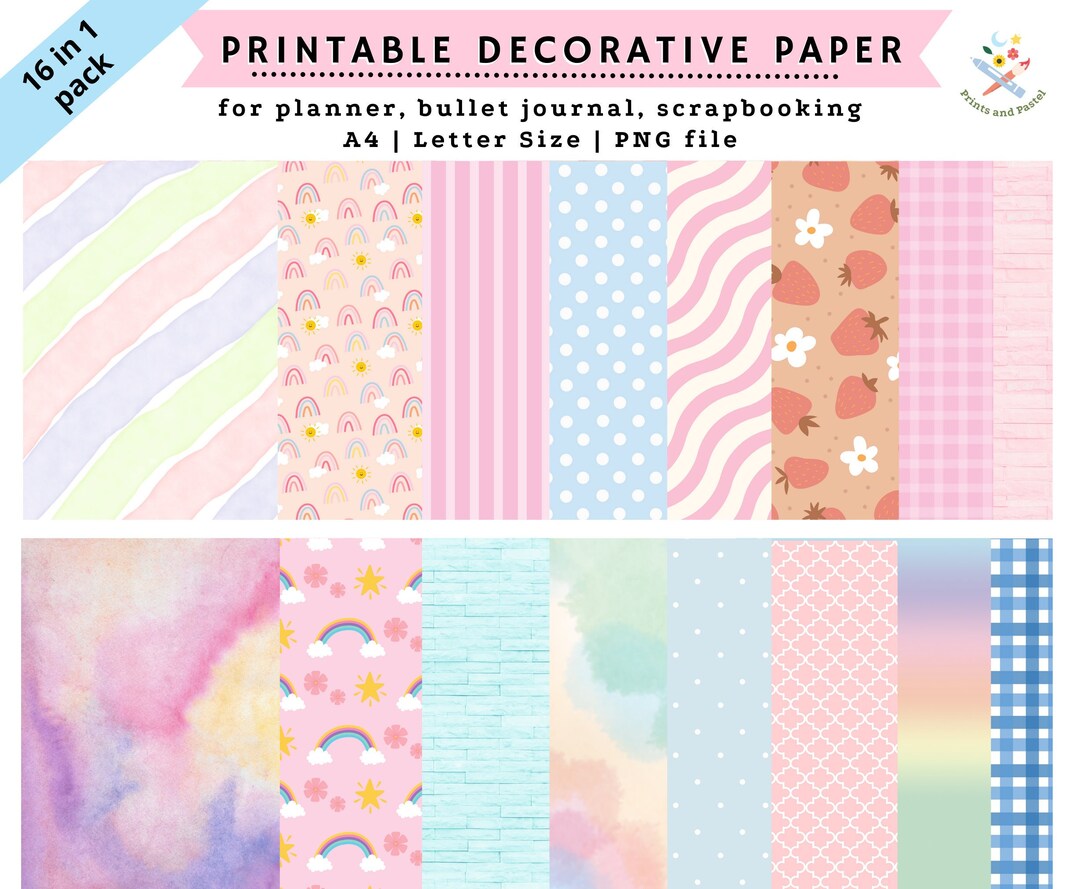 Decorative Paper Download Scrap Book Kit Pastel Paper Download Journal ...