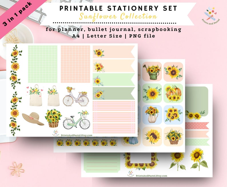 Sunflower Stationery Set Sunflower Designs Scrap Book Sunflower Sticker ...