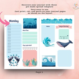 Whale Journal Spread Kit Printable Journal Template Pastel Color Whale ...
