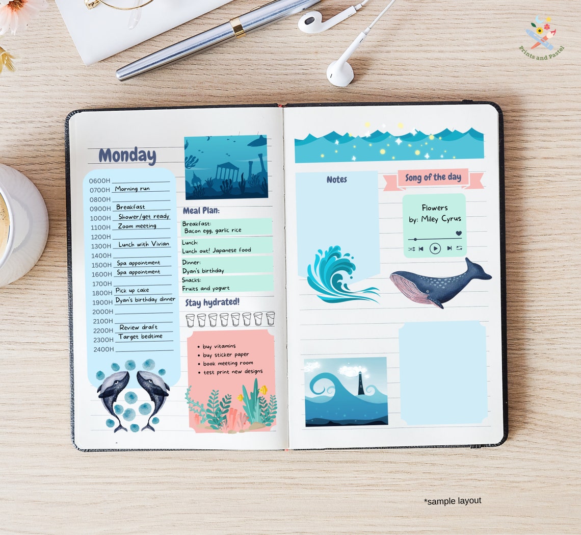 Whale Journal Spread Kit Printable Journal Template Pastel Color Whale ...